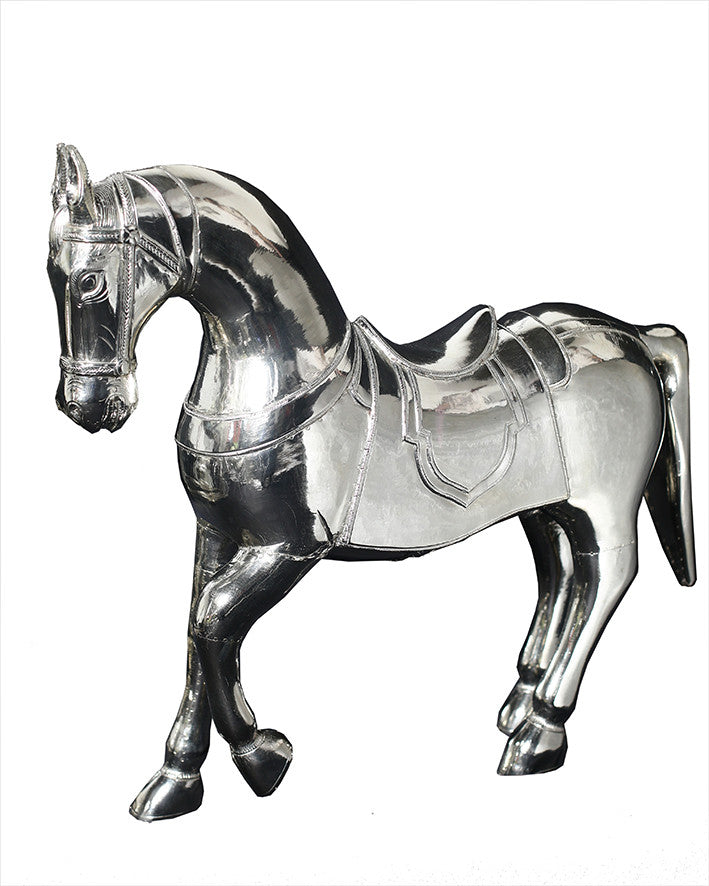 Teak and White Metal Horse// Cheval en bois de teck et métal blanc ...