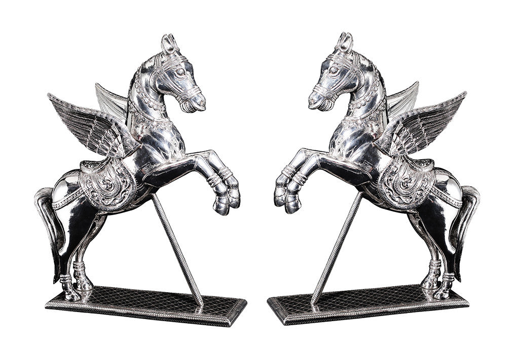 [[Silver plated teak wood pegasus///Pégase en bois de teck plaqué arge ...