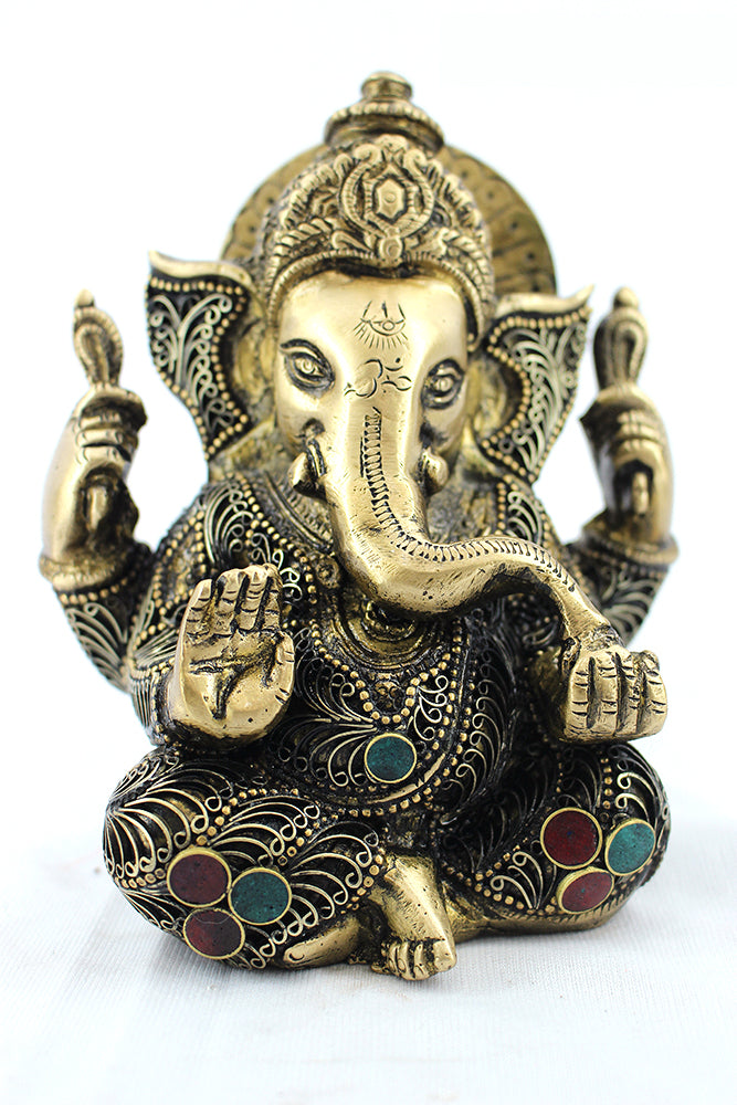 [[Filigran decorated brass Ganesh statue///Statue de Ganesh en laiton ...