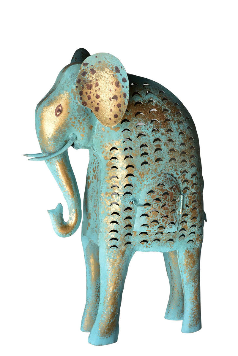 [[Turquoise metal elephant lantern///Lanterne elephan en metal turquoi ...