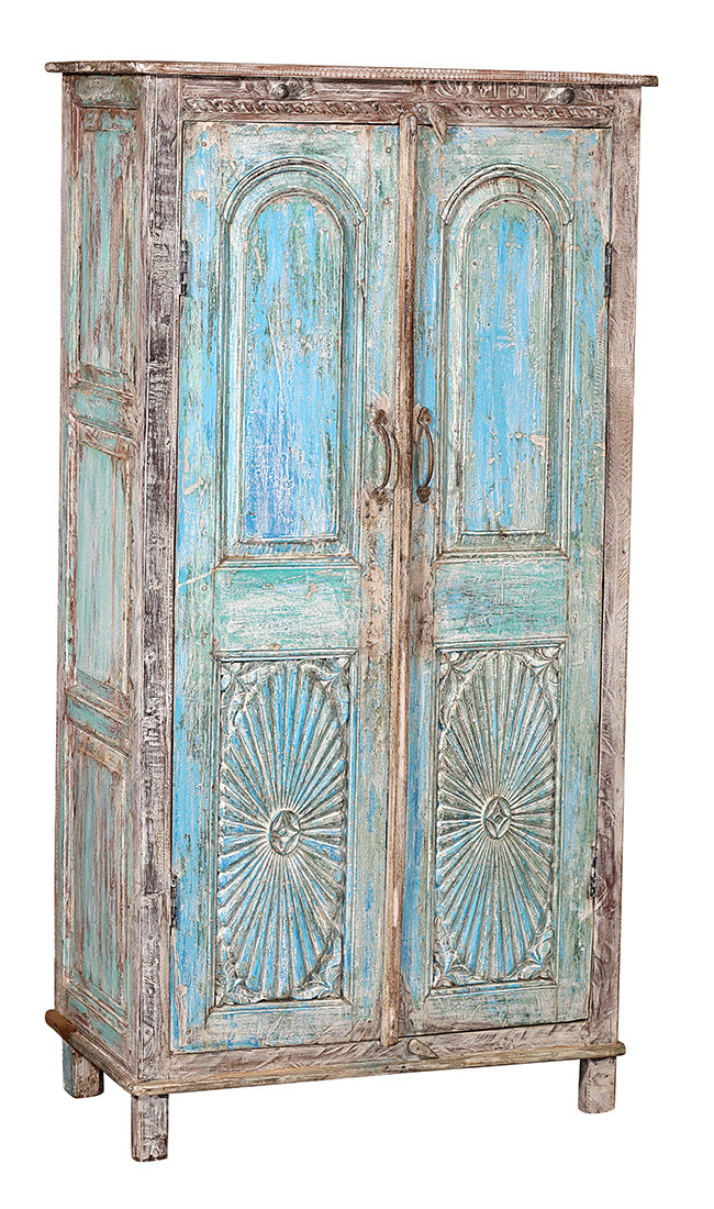 [[Pastel turquoise old teak wood cabinet///Armoire en vieux bois de te ...
