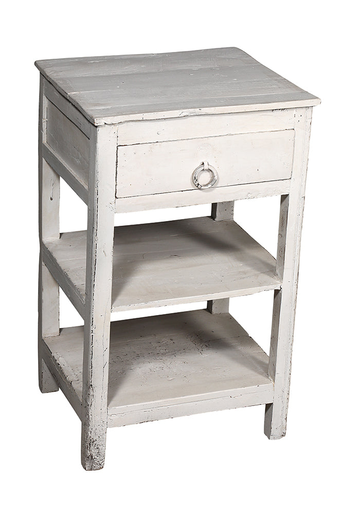 [[Whitewashed bedside table with 1 drawer///Table de chevet blanchie à ...